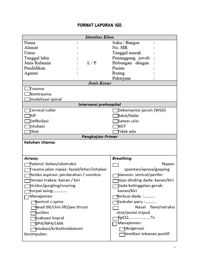 Format Laporan KGD | PDF