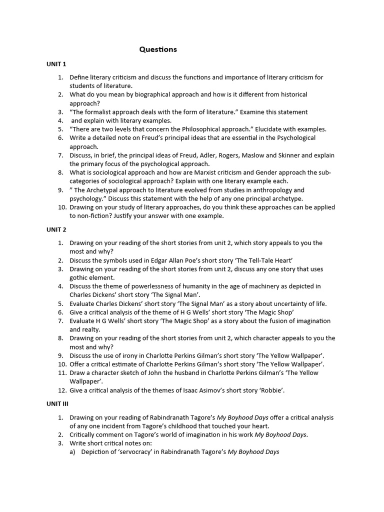 Literary Criticism and Short Story Analysis | PDF | Psychology | The ...