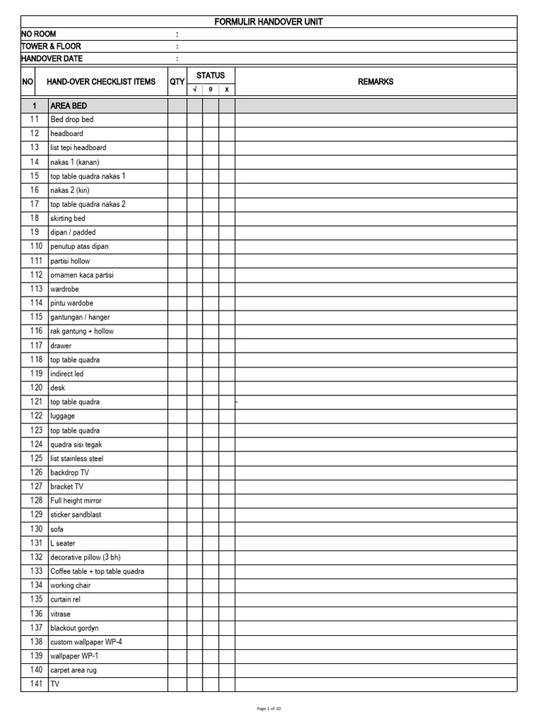 28102023-Form Checklist Hotel | PDF | Home | Architectural Design