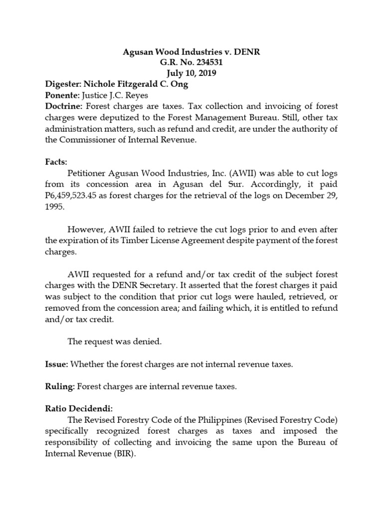 Agusan Wood Industries v. DENR Digest | PDF | Internal Revenue Service ...