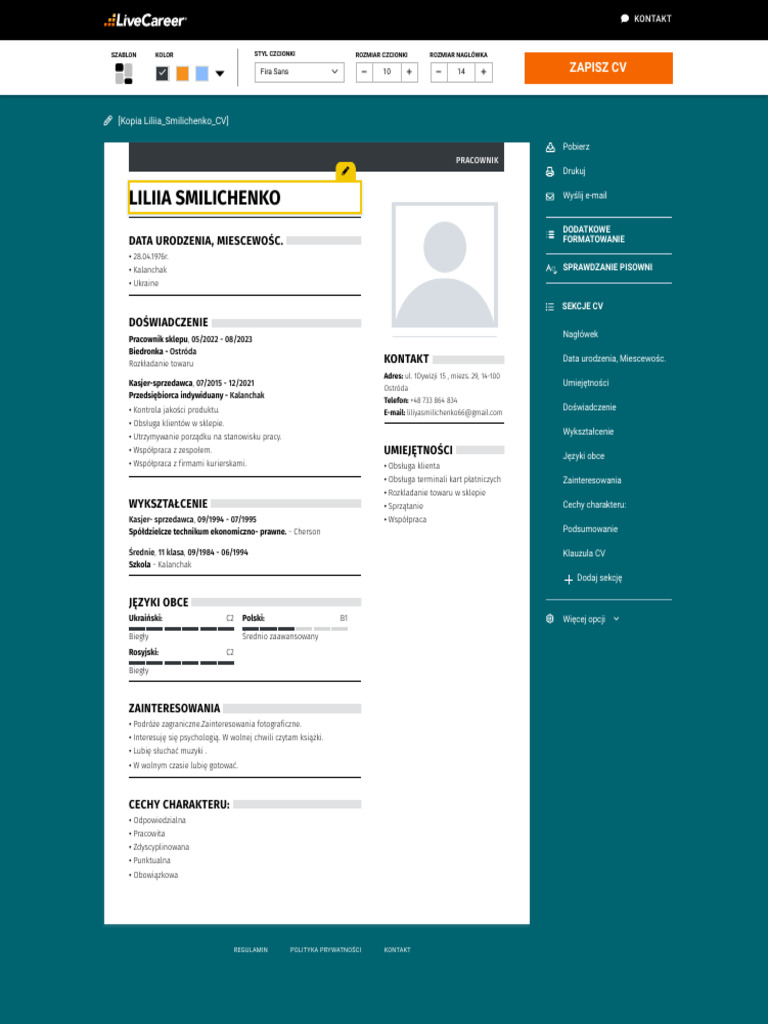 Dokończ CV - LiveCareer | PDF