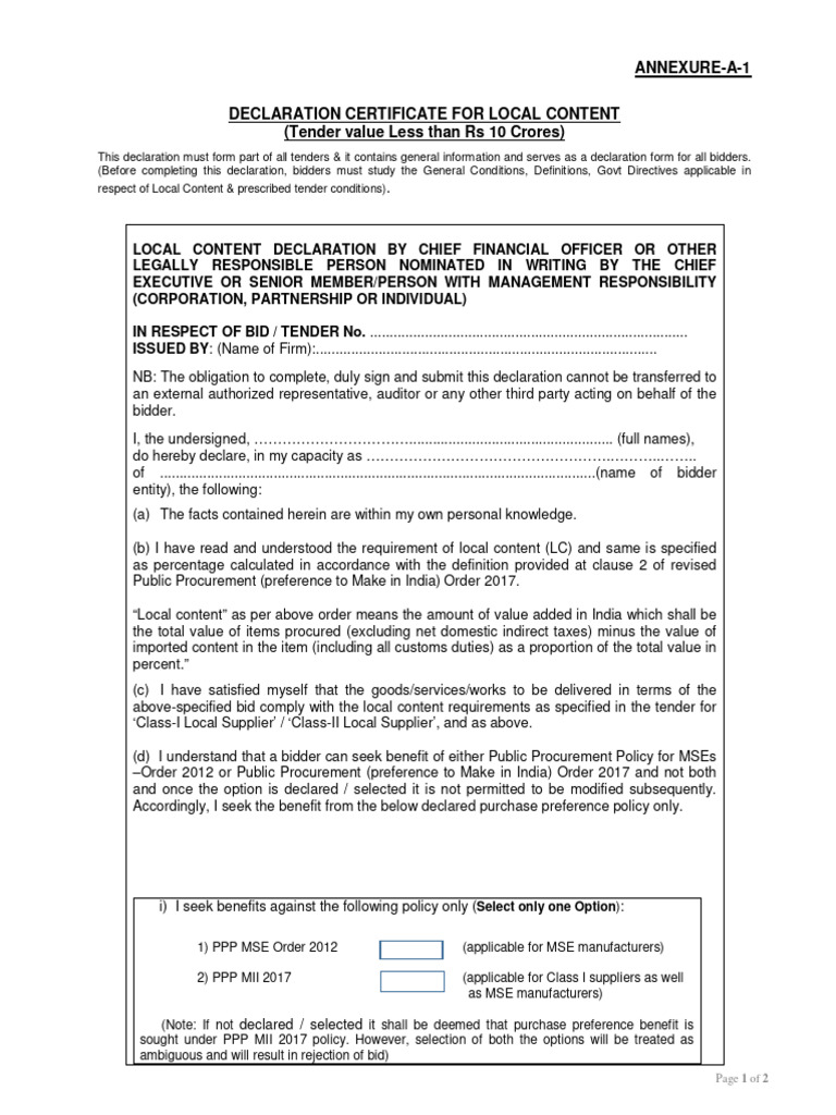MII declaration format | PDF | Procurement | Justice