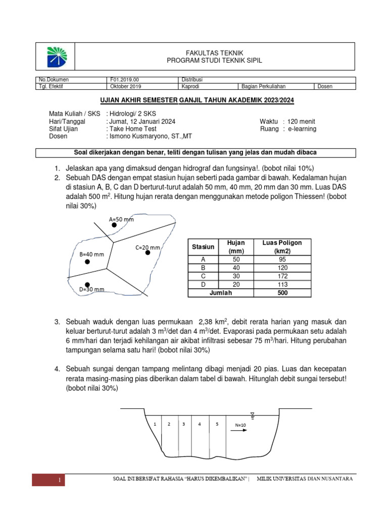 UAS - 21452E5EA-Elearning-Hidrologi UAS Ganjil 23-24 | PDF