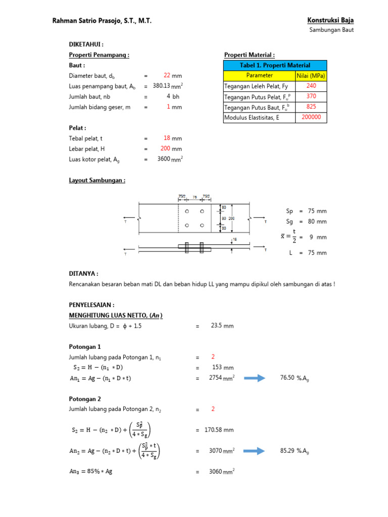 Perhitungan Sambungan Baut | PDF