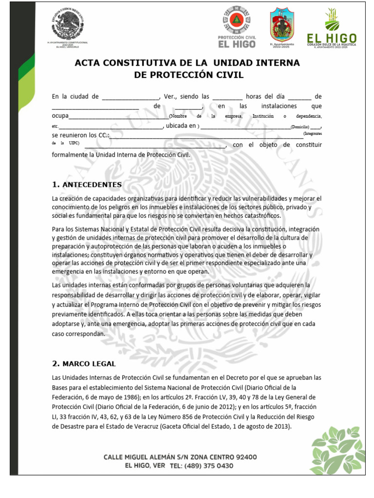 ACTA CONSTITUTIVA DE LA UNIDAD INTERNA de Proteccion Civil | Descargar ... ACTA CONSTITUTIVA DE LA UNIDAD INTERNA de Proteccion Civil | Descargar ...