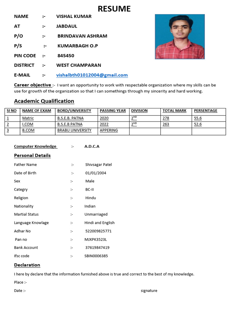 VISHAL KUMAR - Vishal Kumar | PDF