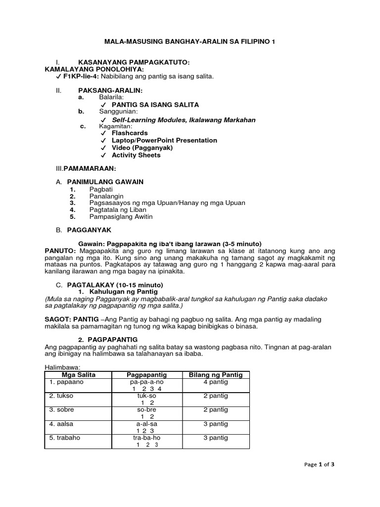 Mala-Masusing Banghay Aralin Sa Filipino | PDF