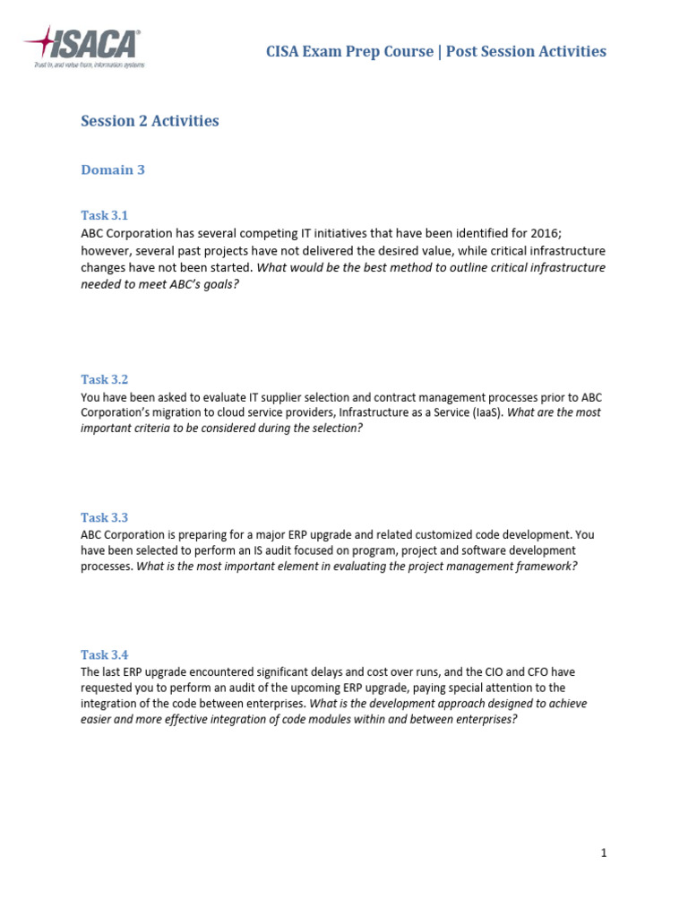 CISA Exam Prep Course - Post Session 2 Activities | PDF | Enterprise ...
