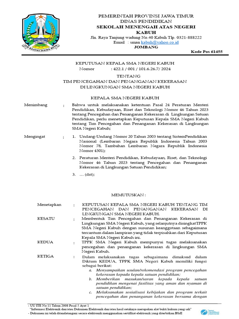 Contoh SK Penanganan Tindak Kekerasan | PDF