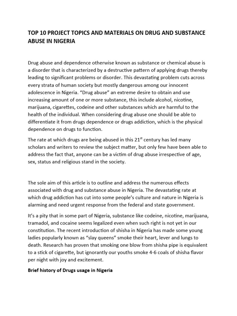 10 Project Topics and Materials On Drug and Substance Abuse | PDF ...