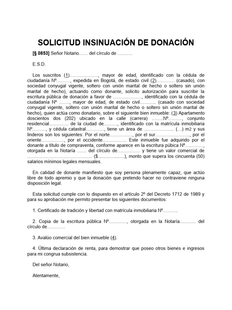 Solicitud Insinuación de Donación | Descargar gratis PDF | Donación ...