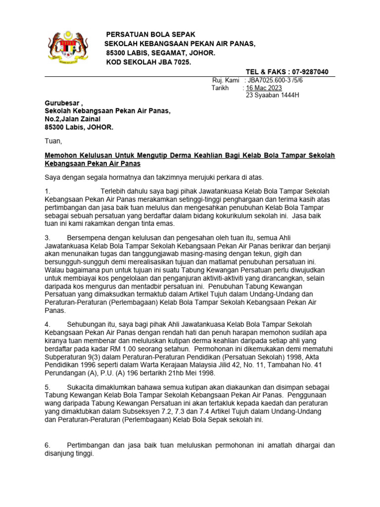 Surat Permohonan Untuk Mengutip Derma | PDF