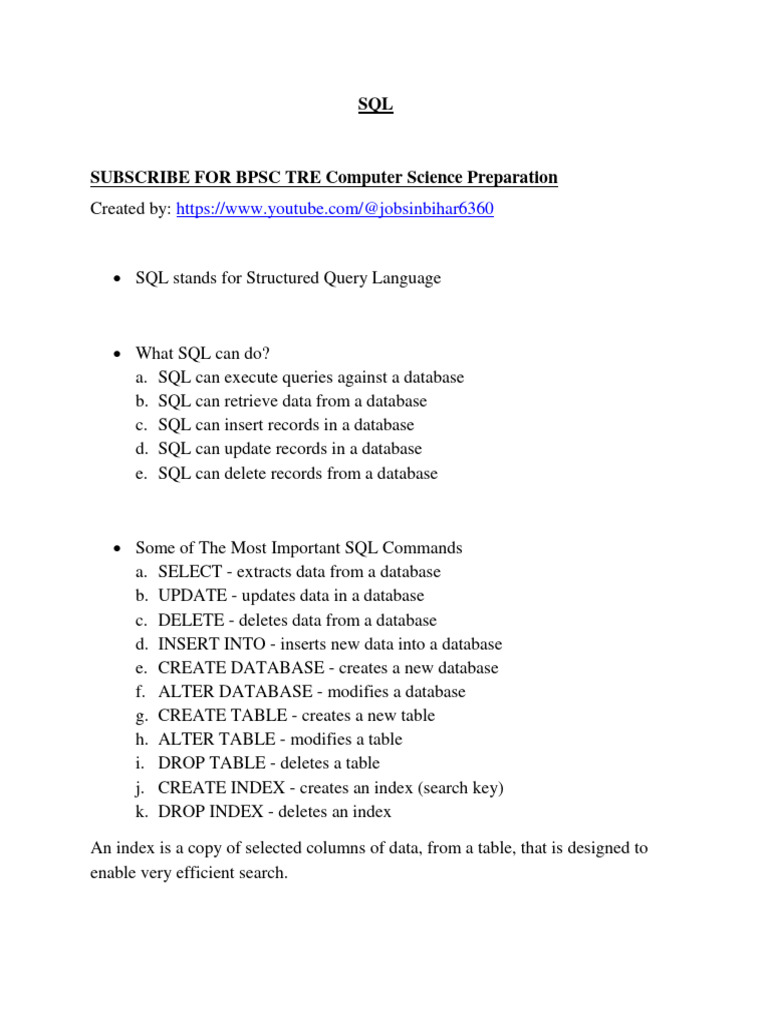 SQL 1 | Download Free PDF | Database Index | Databases