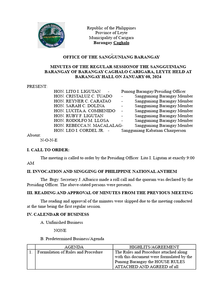 Brgy Session Minutes | PDF | Government | Philippines