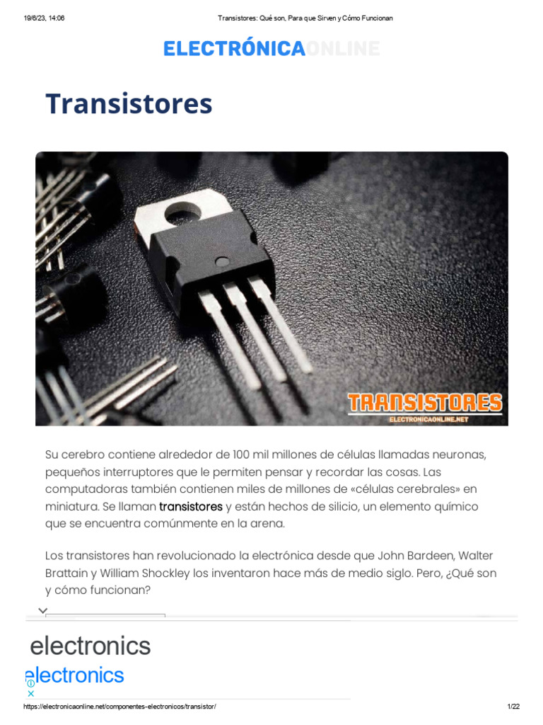 Transistores - Qué Son, para Que Sirven y Cómo Funcionan | PDF ...