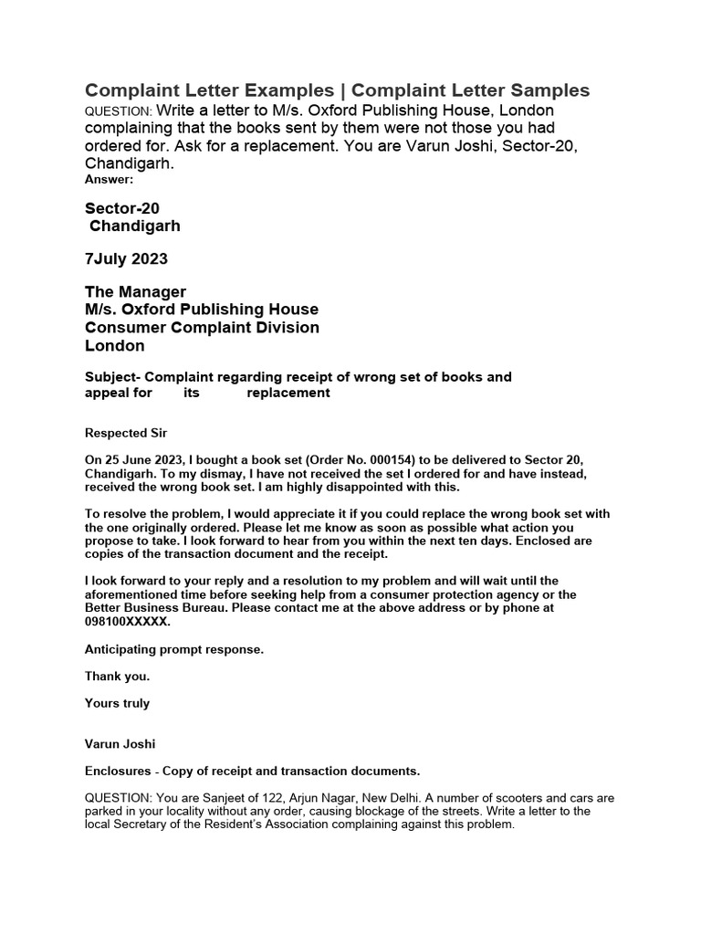 Complaint Letter Examples | PDF