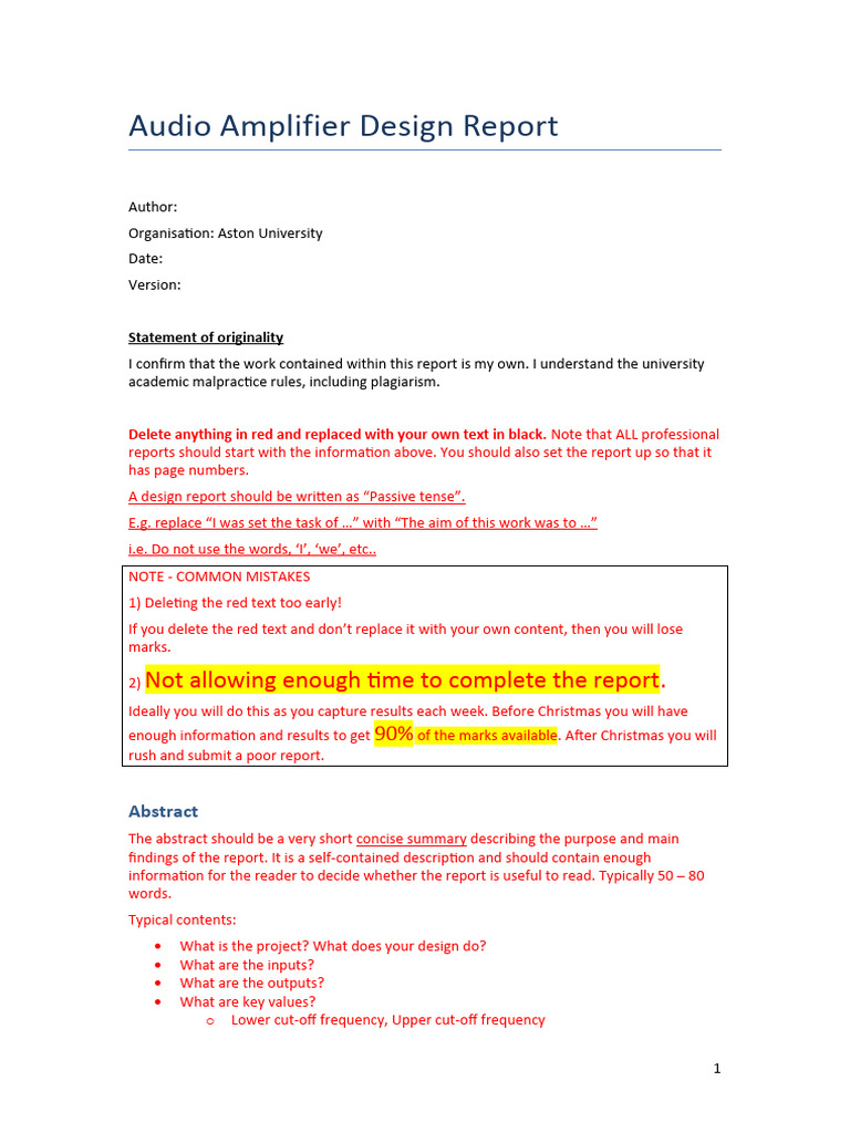 EE1EPJ - 2023 - 24 - Audio Amplifier Report Template | PDF | Amplifier ...