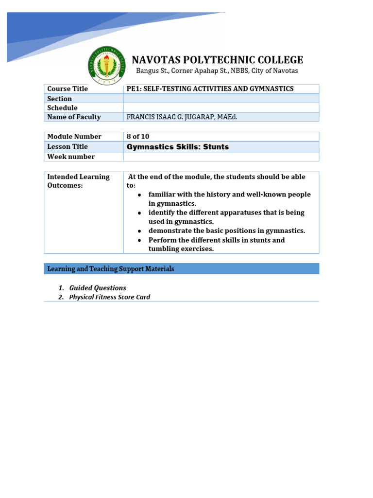 Module 8 in PE1 Gymnastics 1 | PDF | Gymnastics | Sports
