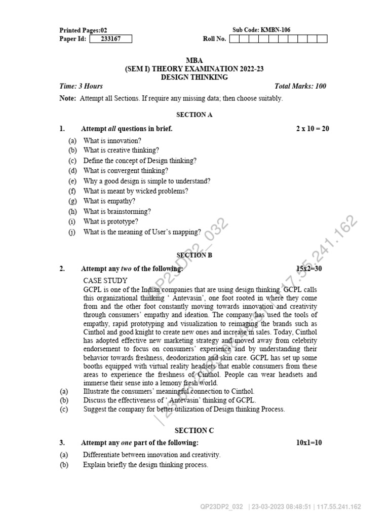 Design Thinking-KMBN106 | PDF | Design Thinking | Thought