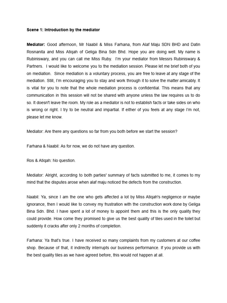 ADR ROLEPLAY SCRIPT | PDF | Mediation