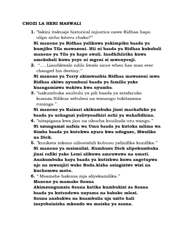 Chozi La Heri Maswali | PDF