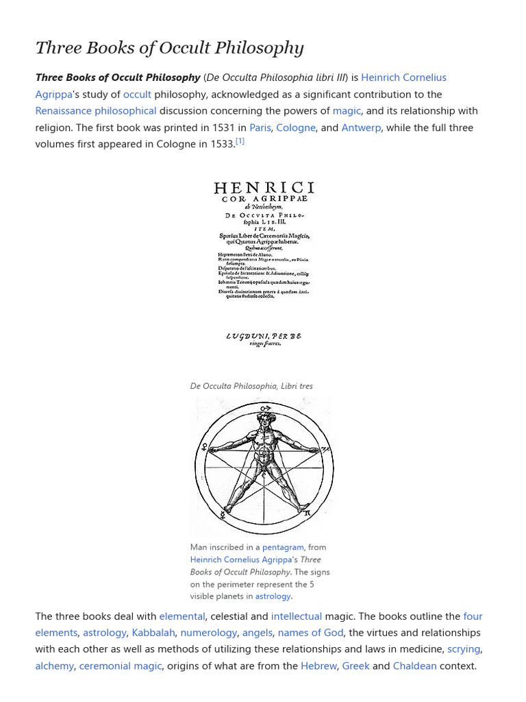 Three Books of Occult Philosophy - Wikipedia | PDF | Cultural ...