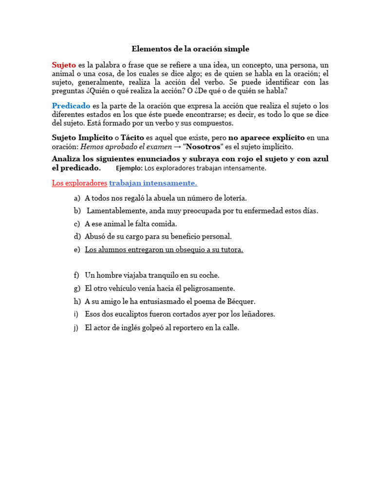 Elementos de La Oración Simple | PDF