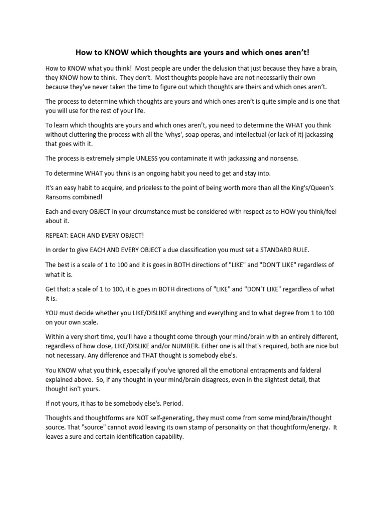 How To KNOW Which Thoughts Are Yours and Which Ones Aren | PDF ...