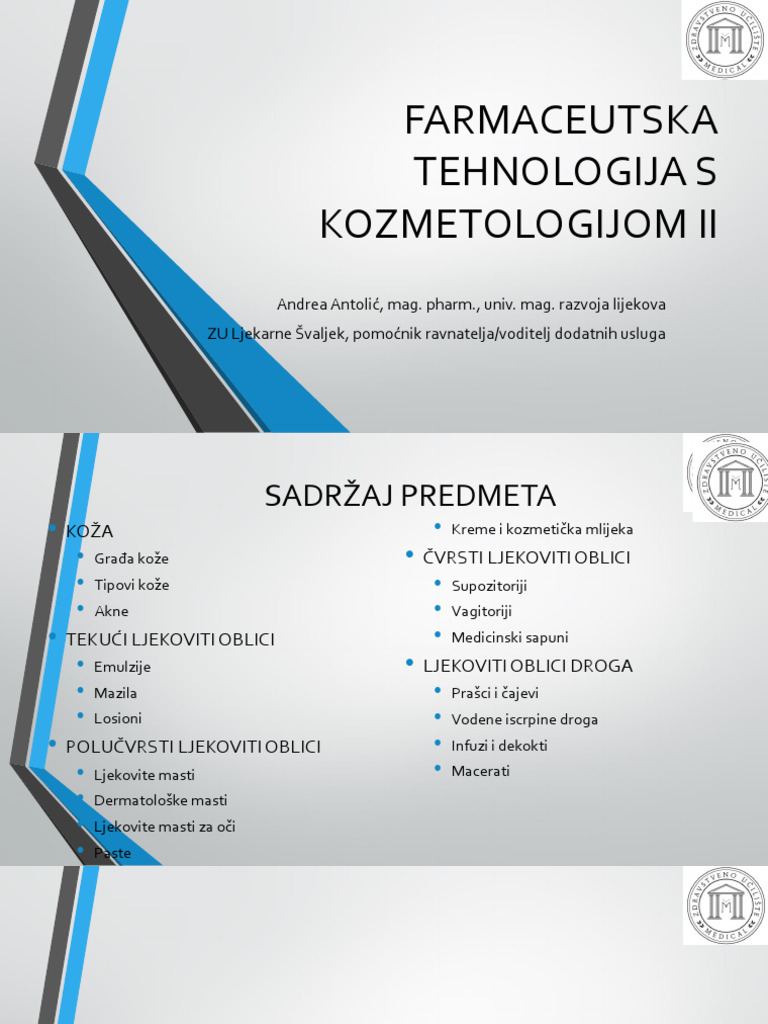 04 Farmaceutska Tehnologija S Kozmetologijom IV Predavanje | PDF
