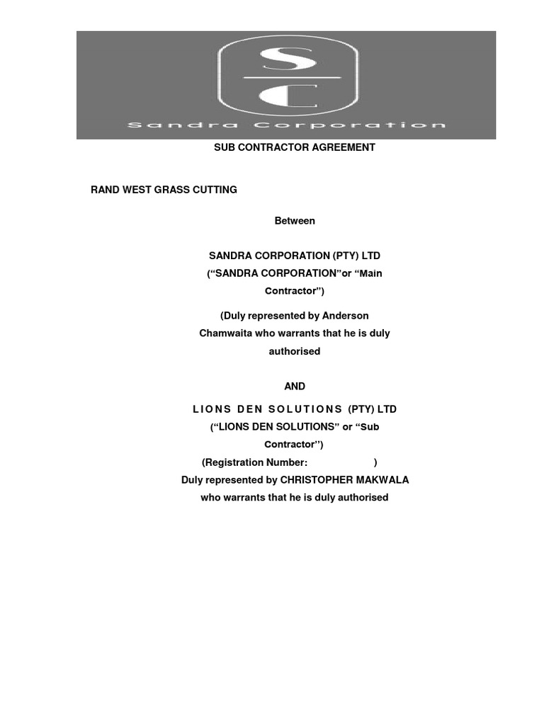LIONSDEN - SANDRA Subcontractor Agreement | PDF | Indemnity | Breach Of Contract
