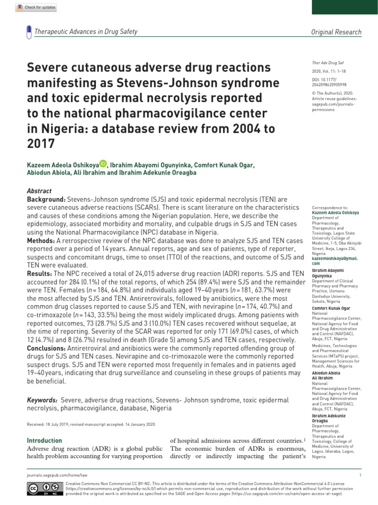 Severe Cutaneous Adverse Drug Reactions Manifesting Sjs | PDF ...