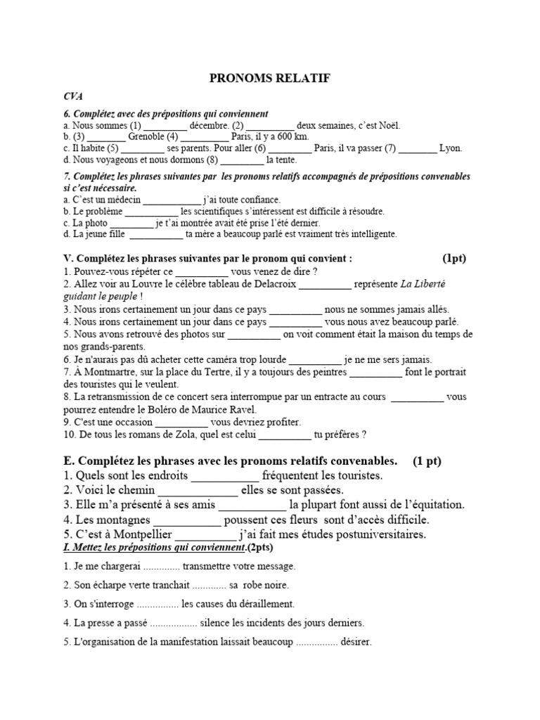 Pronoms relatifs : exercices et corrigés | PDF