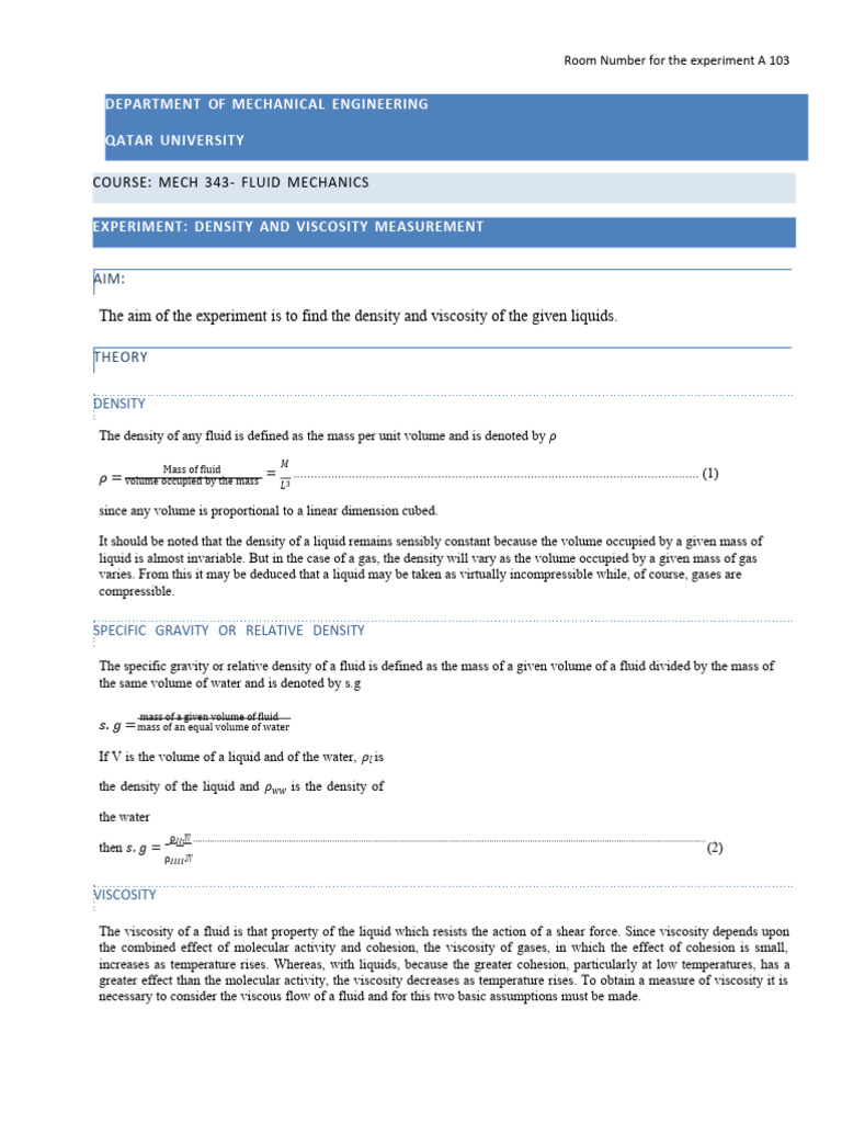 Density and Viscosity | PDF | Viscosity | Density