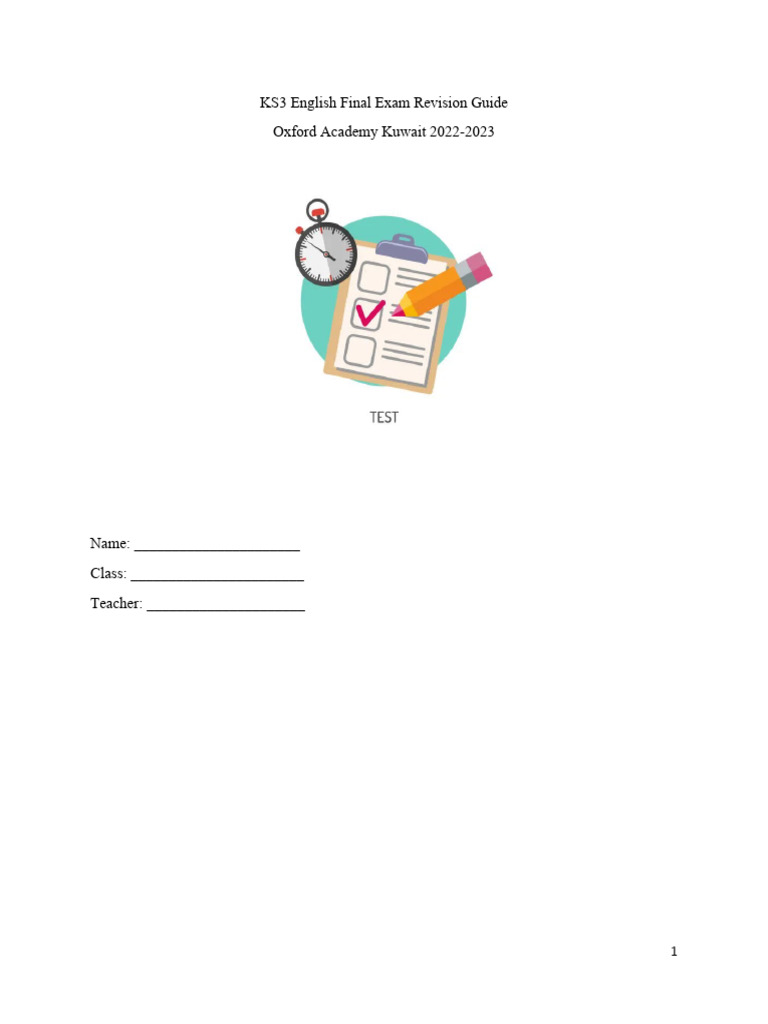 KS3 English Final Exam Revision Guide | PDF | Comma | Essays