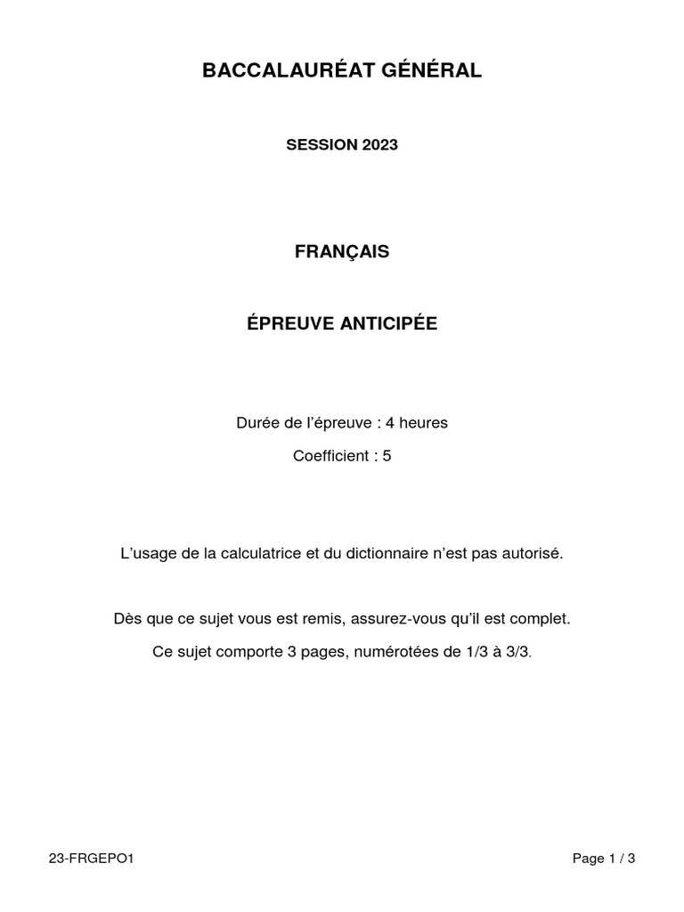 Annales de Français Première Bac | PDF | Romans | Littérature française