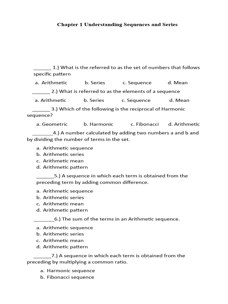 Chapter 1 Understanding Sequences and Series | PDF | Mean | Sequence