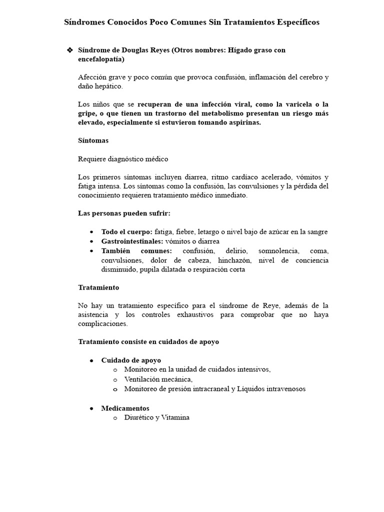 Síndromes Conocidos Poco Comunes Sin Tratamientos Específicos | PDF