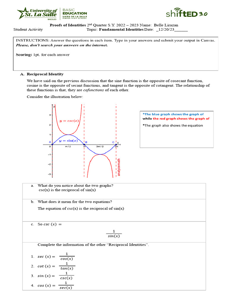 Mingan To Explore Trigonometric Identities 1 1 Pdf