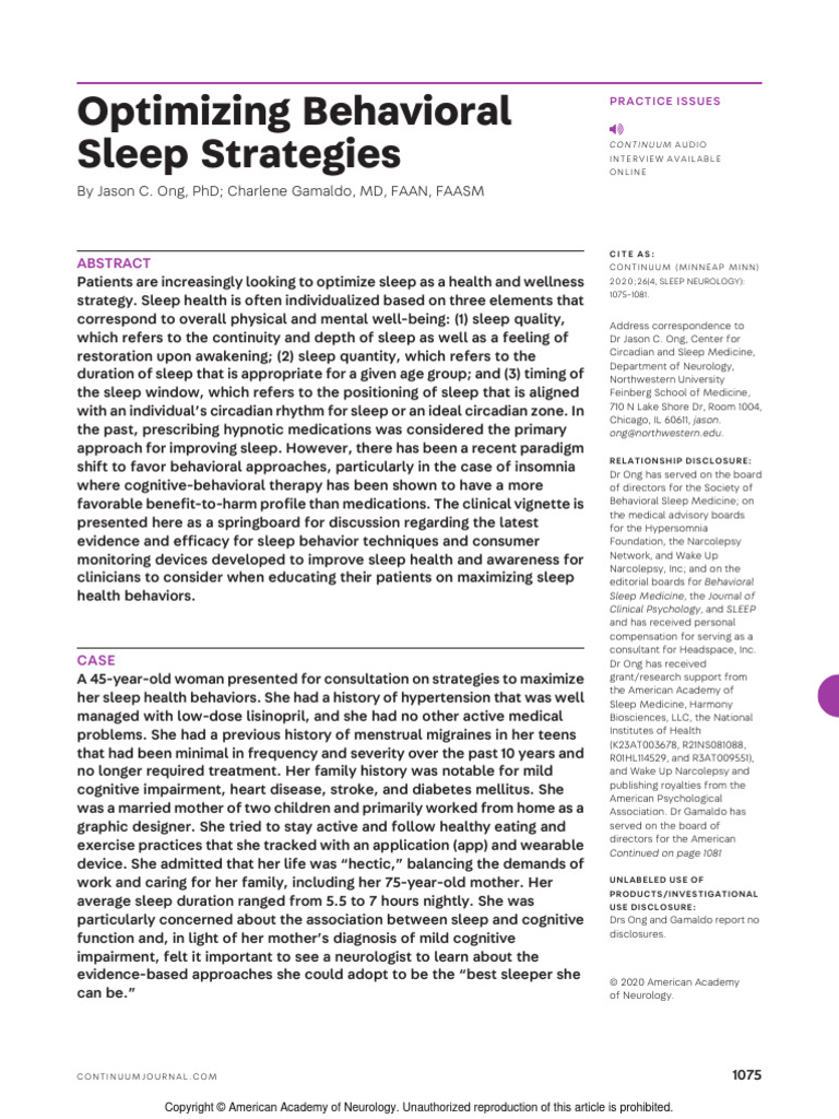 Optimizing Behavioral Sleep Strategies | PDF | Sleep Medicine | Sleep