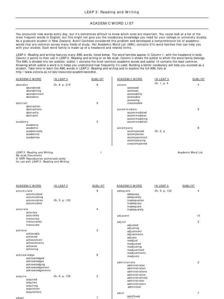Academic Word List for University Success | PDF | Lexical Semantics ...