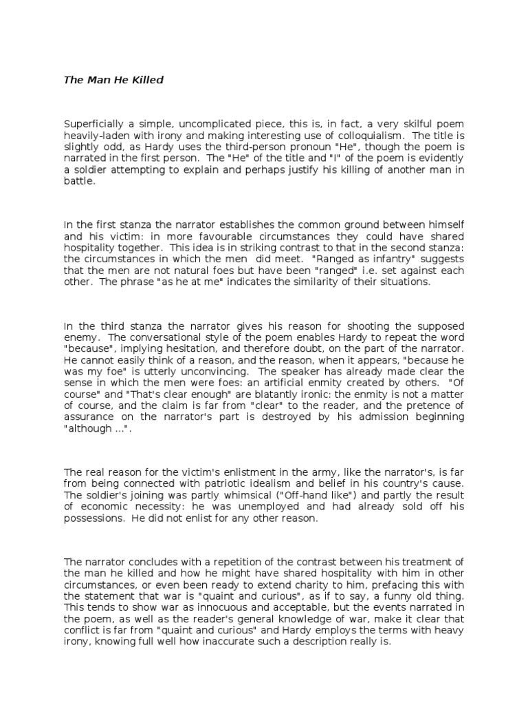 The Man He Killed Thomas Hardy | PDF | Irony | Science