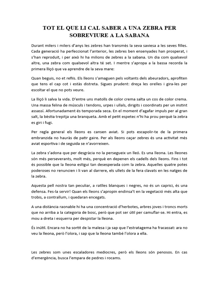 Tot El Que Li Cal Saber A Una Zebra Per Sobreviure A La Sabana | PDF