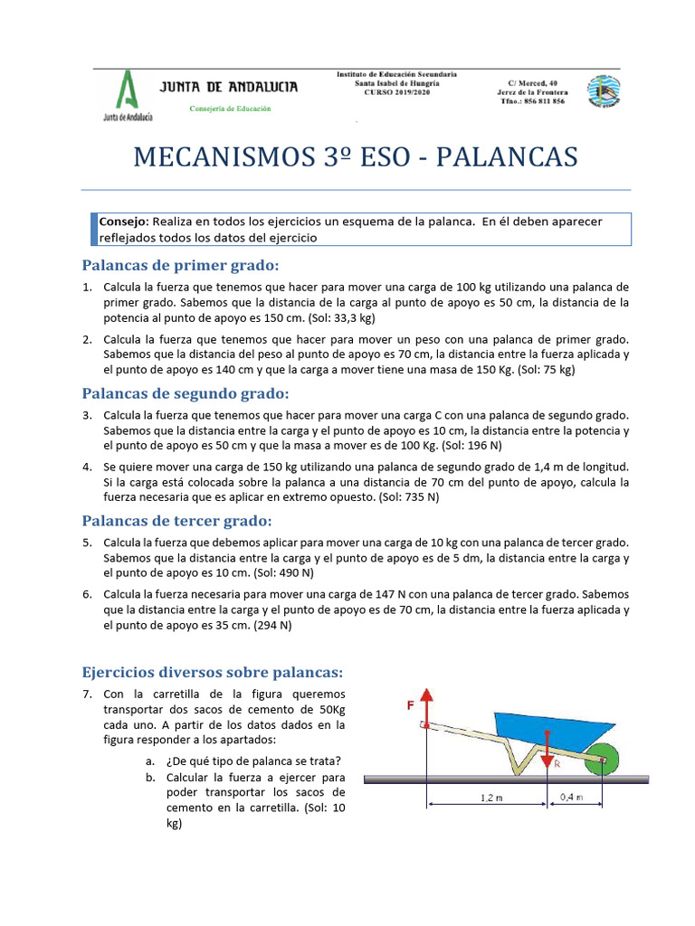 Ejercicios Palancas 3º Eso | PDF | Palanca