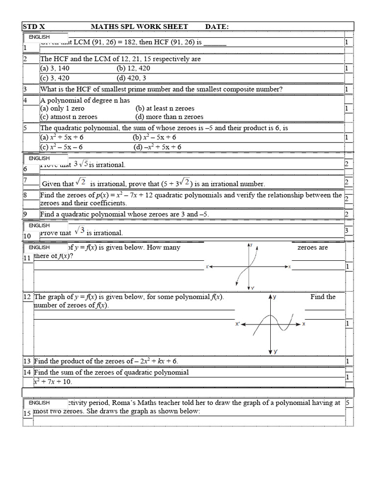 SPL Questions For Work Sheet 50 Q | PDF | Mode (Statistics) | Polynomial