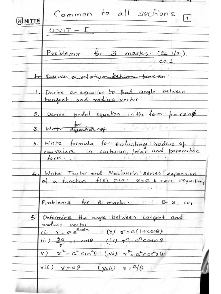 Mathematics - 1 Question Bank | PDF