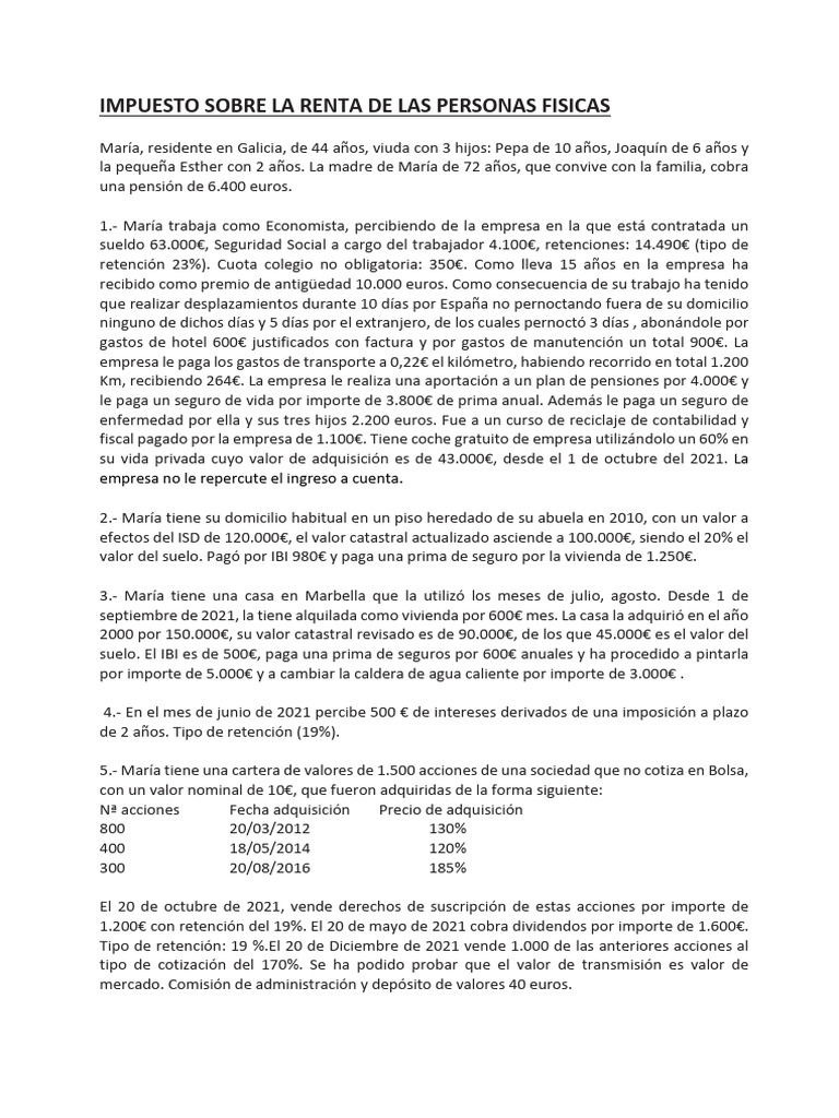 Caso Practico Nâº 2 Irpf | PDF | Compartir (Finanzas) | Dinero