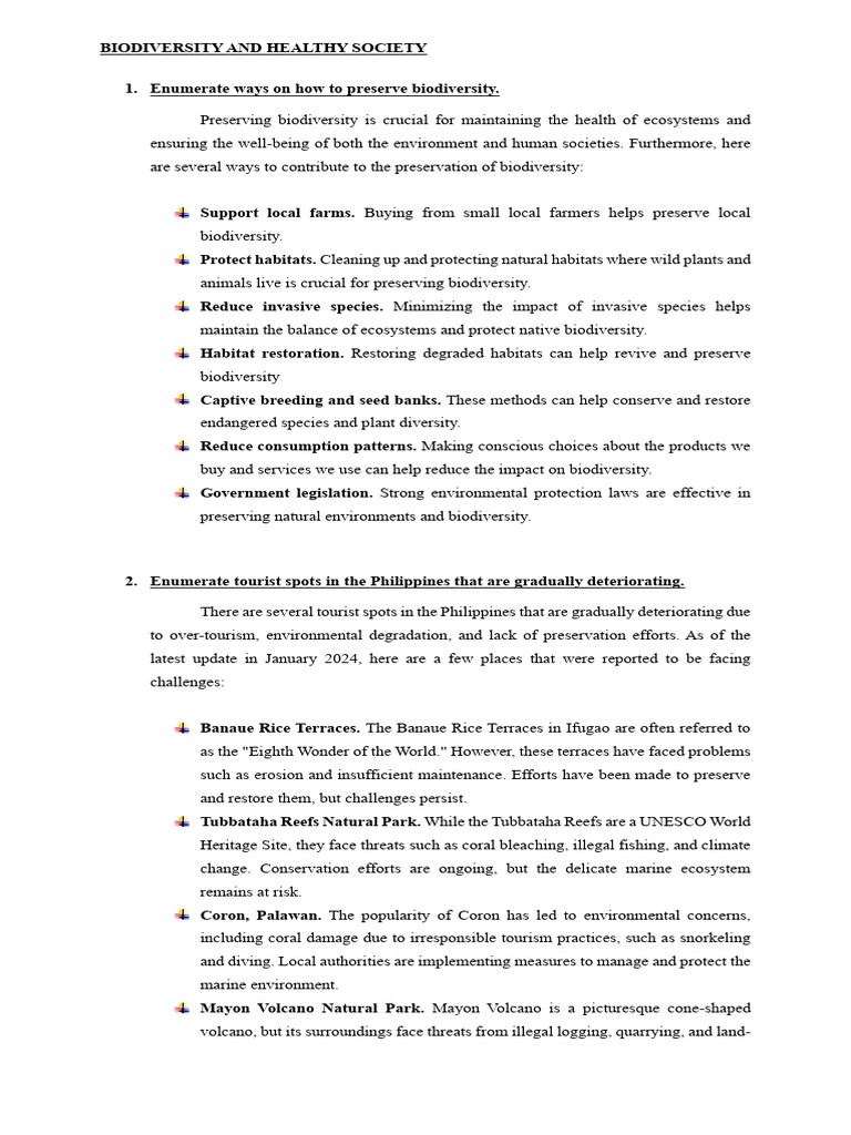 Biodiversity and Healthy Society - Additional Task | PDF | Biodiversity | Ecosystem