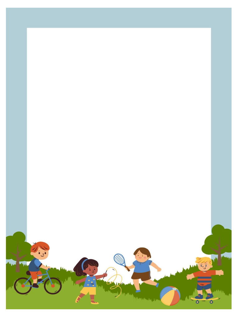 Colorful Playful Simple Illustrated Children Sports Game A4 Page Border ...