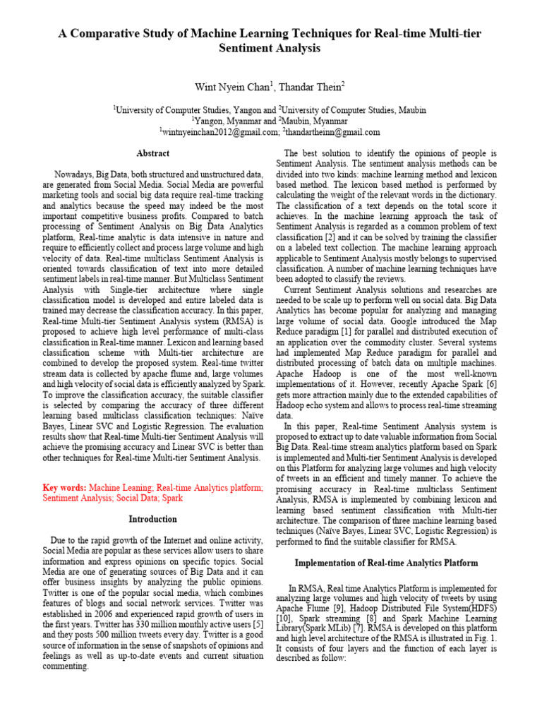 A Comparative Study of Machine Learning Techniques For Real-Time Multi-Tier Sentiment Analysis ...