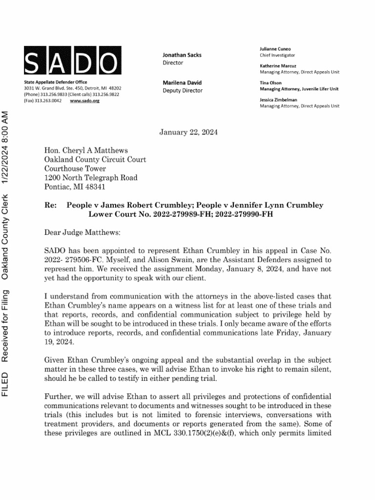 Letter To Judge Matthews | PDF